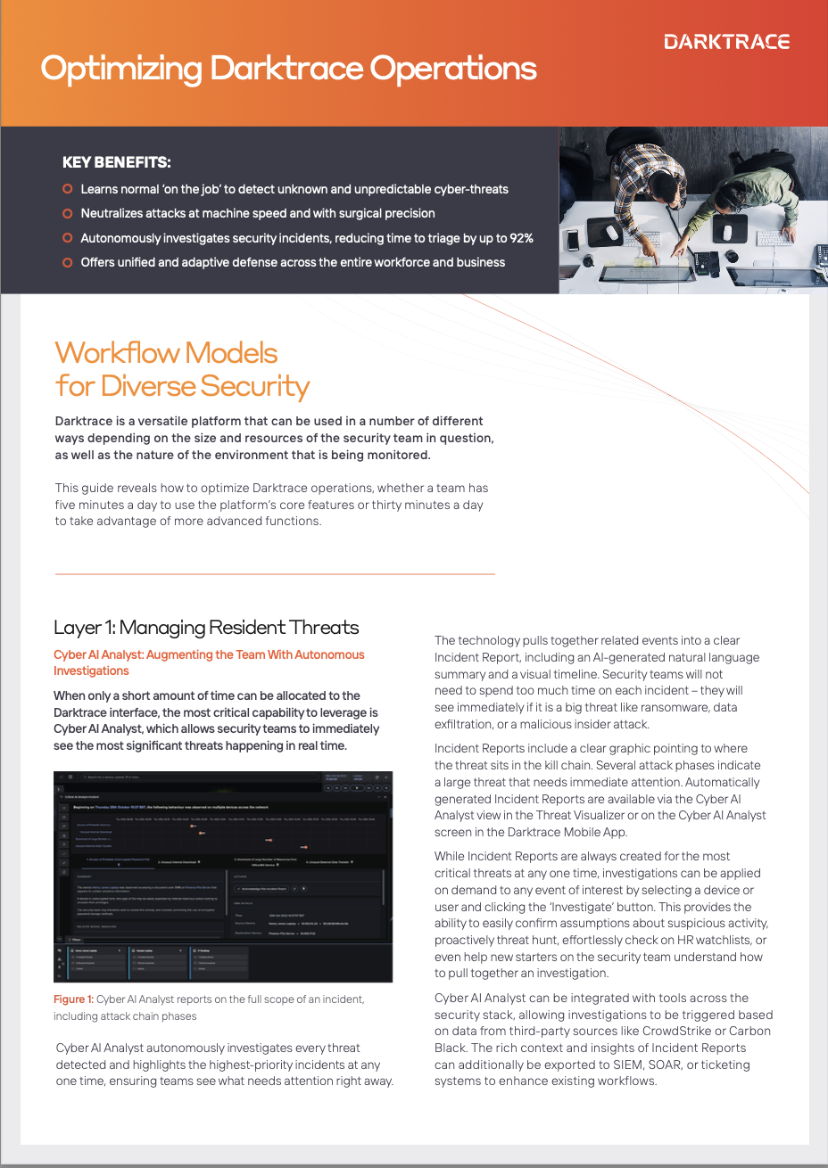 Optimizing Darktrace Operations | Data Sheet | Darktrace Resource